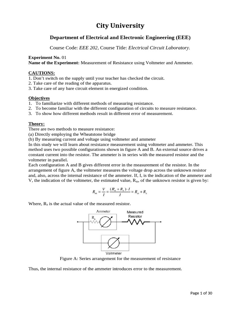 EEE 1102 Electrical Circuit I Laboratory | PDF | Resistor | Electrical Network