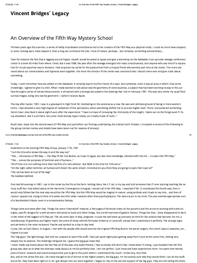 An Overview of The Fifth Way Mystery School - Vincent Bridges Legacy ...