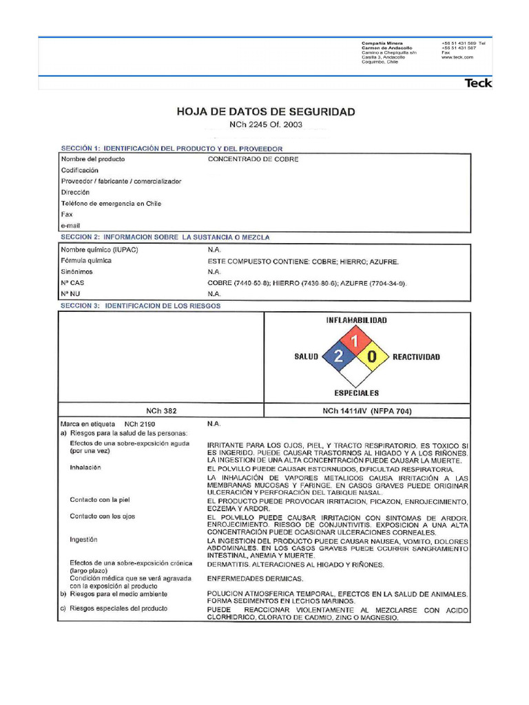 HDS Concentrado de Cobre | PDF