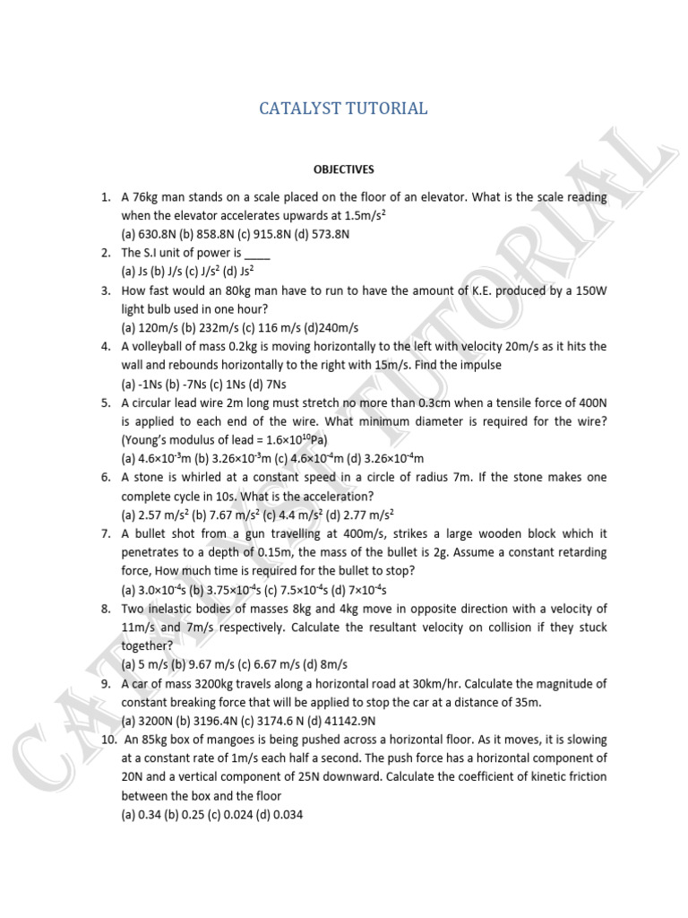 Physics Catalyst Tutorial Exam | PDF