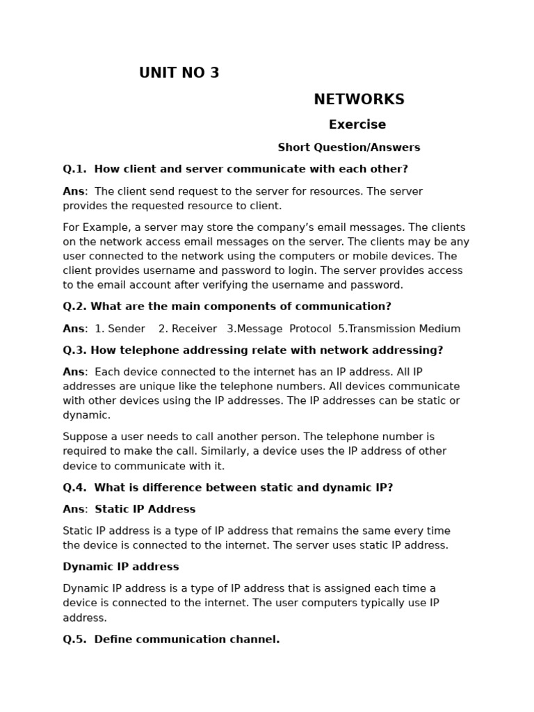 Computer Class 9 Unit no 3 Exercise Document | PDF | Ip Address ...