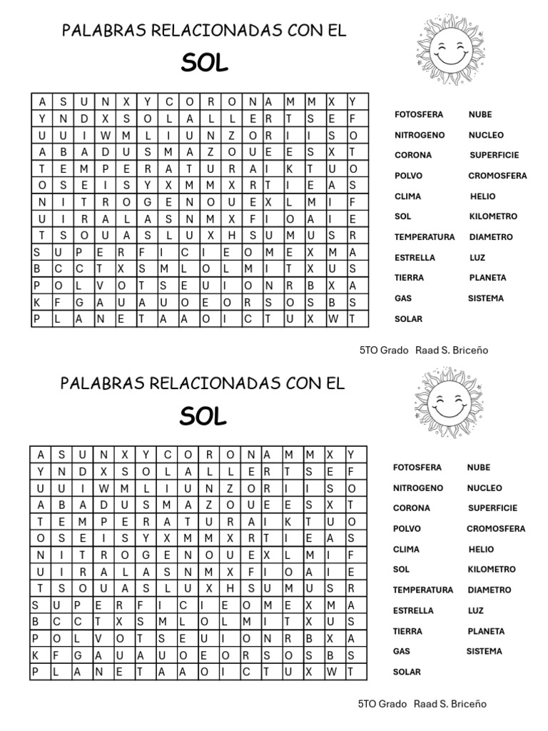 Sopa de Letras Sol | PDF | Dom | Espacio exterior