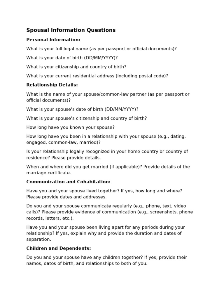 Spousal Information Questions | PDF | Social Institutions | Justice