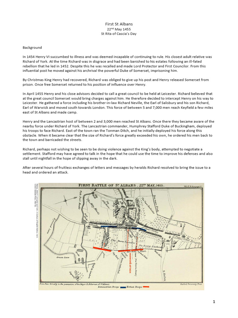 First Battle of St Albans Overview | PDF | English Families | Kingdom ...