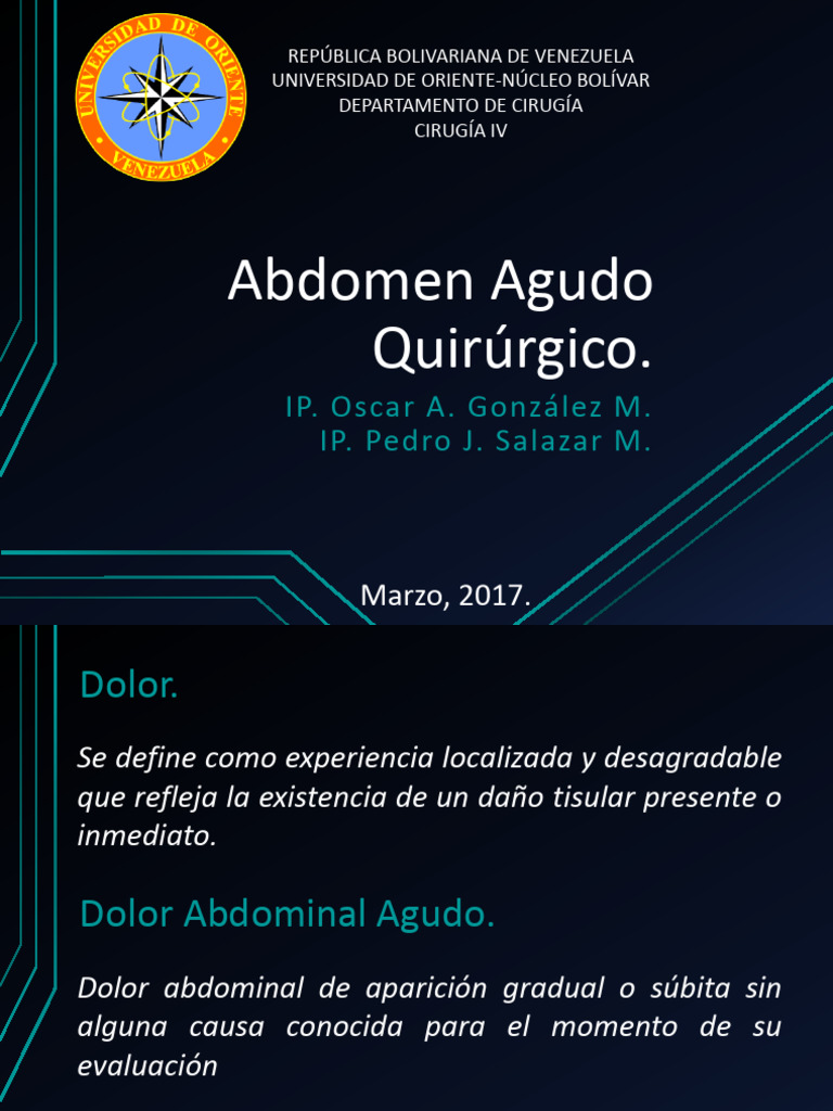 Abdomen Agudo quirúrgico | PDF | Dolor | Síntomas y signos