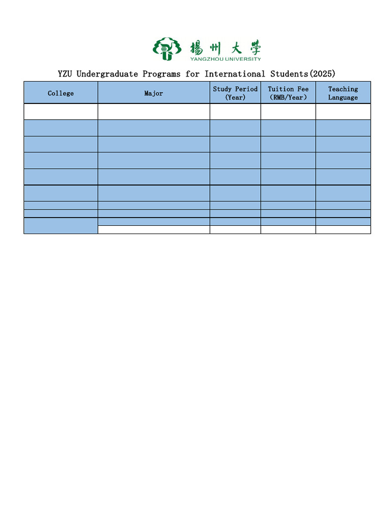 YZU Undergraduate Programs For International Students (2025) | PDF