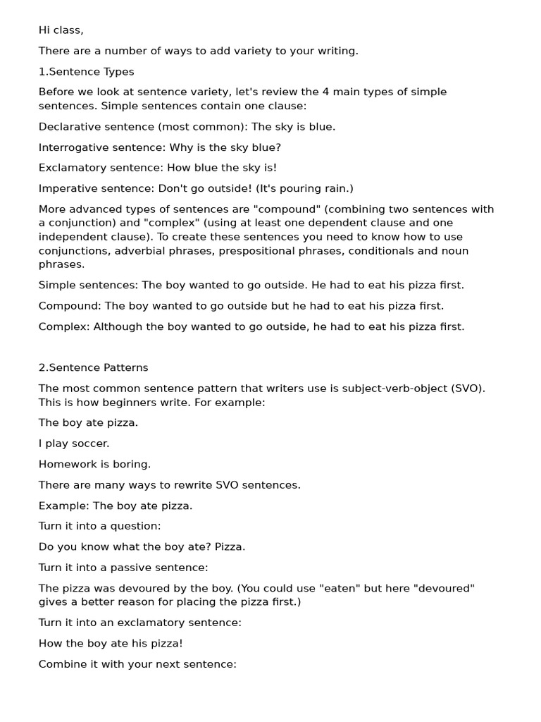 Enhancing Writing with Sentence Variety | PDF | Sentence (Linguistics ...
