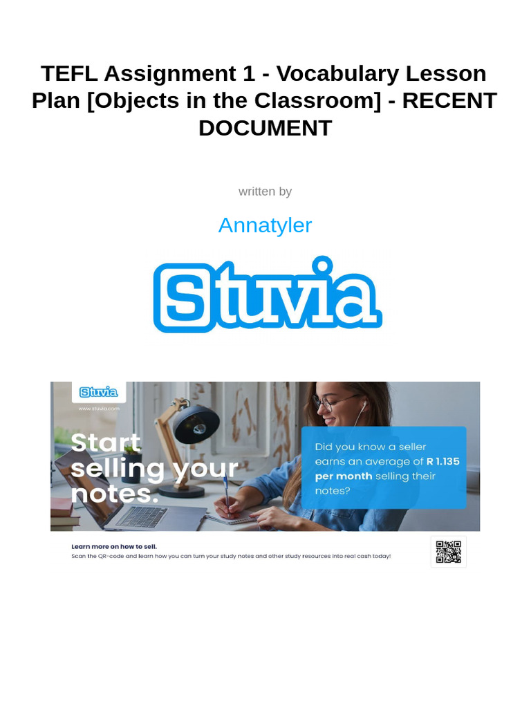Stuvia 3863577 Tefl Assignment 1 Vocabulary Lesson Plan Objects in The ...
