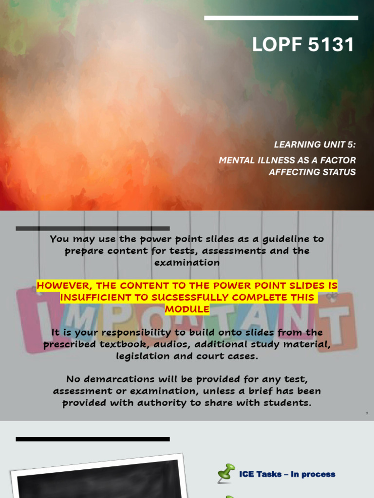 LOPF LU5 - Mental Illness As Factor Affecting Status | PDF | Burden Of Proof (Law) | Mental Disorder