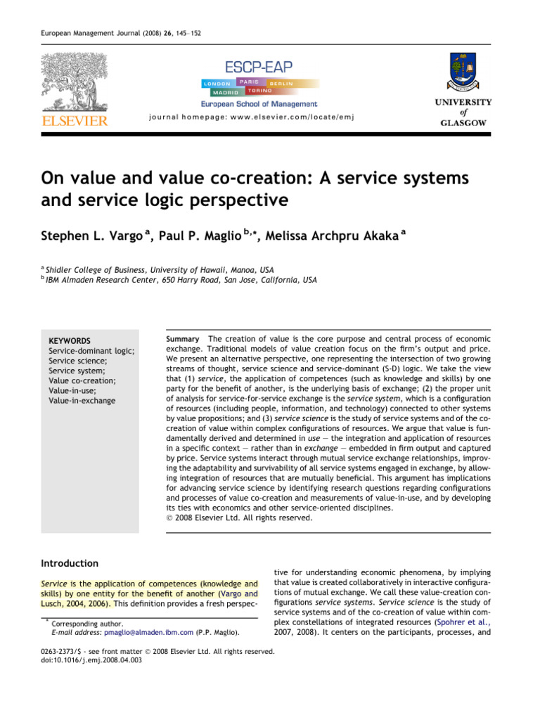 Value Co-Creation in Service Systems | PDF | Value (Economics) | Market ...