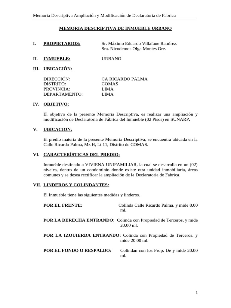 2 Memoria Descriptiva Declaratoria de Fabrica | PDF | Edificios residenciales | Edificios y ...