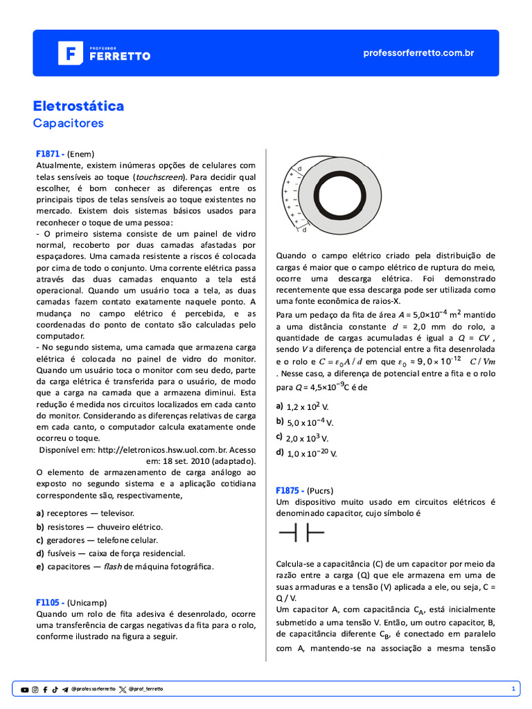 Questions Fisica Eletrostatica Capacitores | PDF | Capacitor | Capacidade elétrica