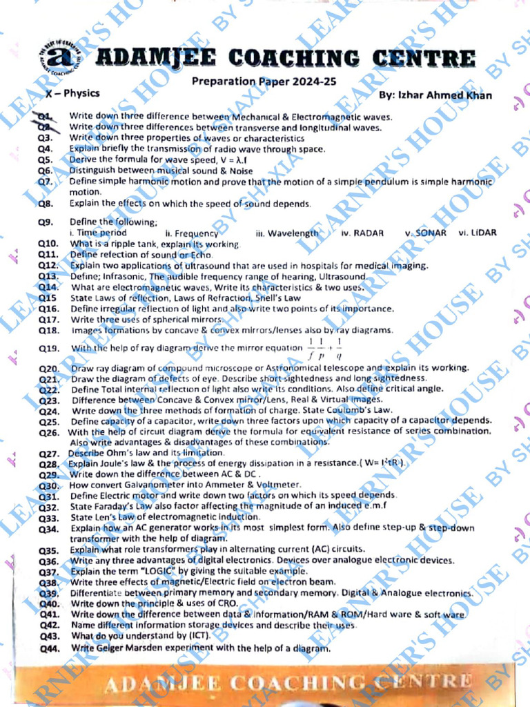 CLASS 10 Adamjee Preparation Paper | PDF