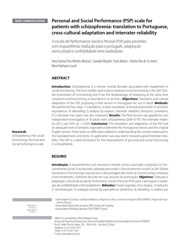 Instrumento PSP - VALIDAÇÃO | PDF | Disability | Behavioural Sciences