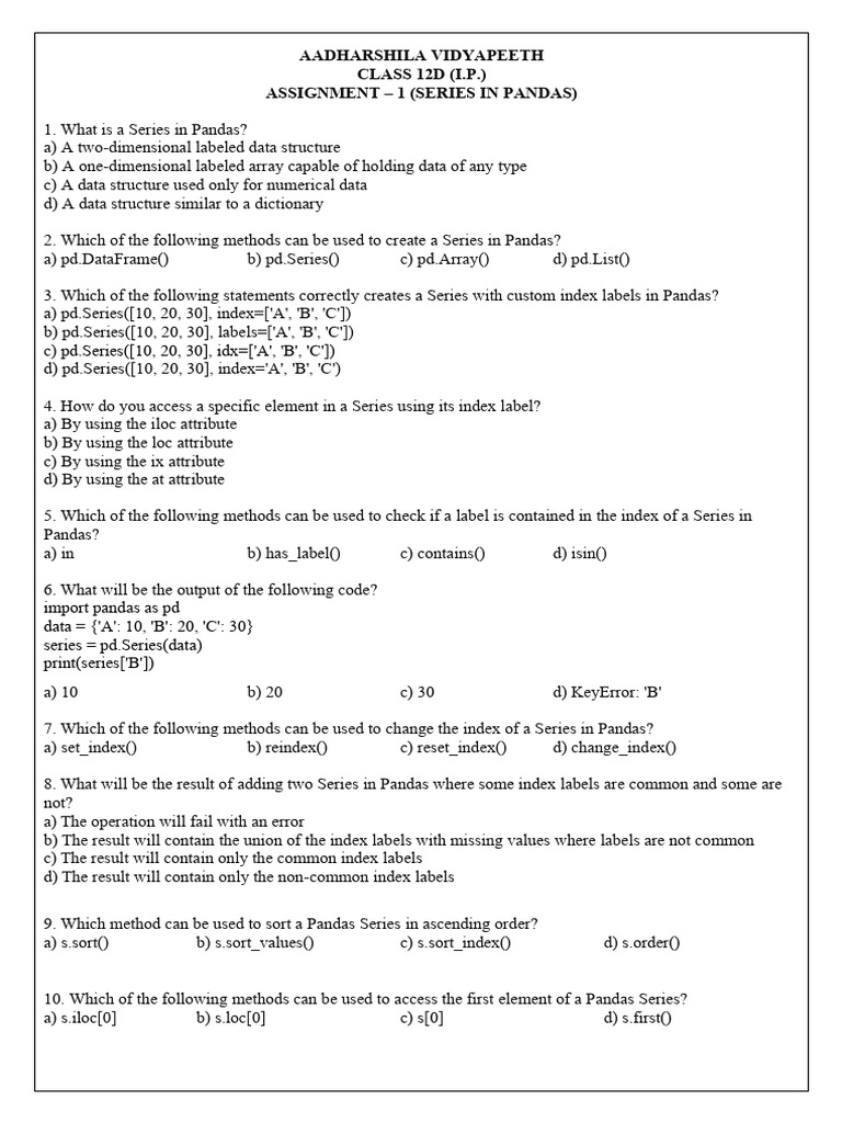 IP Class 12 SERIES (ASSIGNMENT-1) | PDF | Computer Programming ...