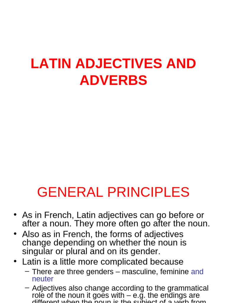 Latin Adjectives and Adverbs | PDF | Grammatical Gender | Morphology