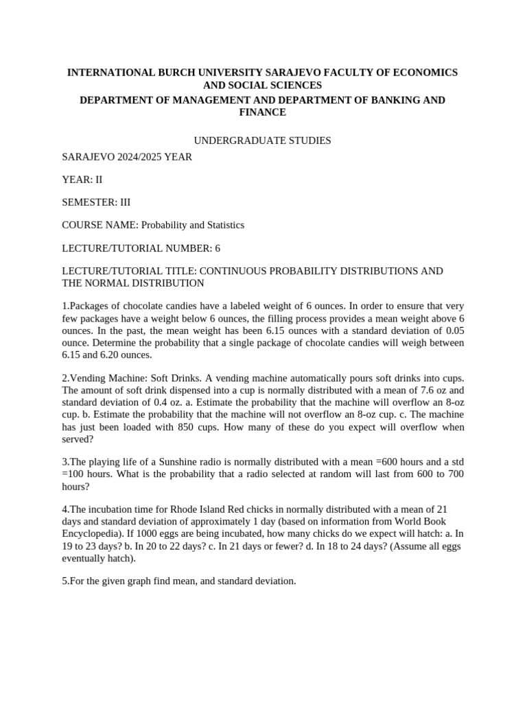 Week 6 Cont. Probability LAB CLASS TASKS | PDF | Standard Deviation | Normal Distribution