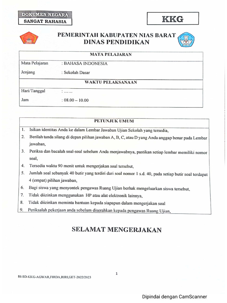 Contoh Caver Naskah Ujian Bapakibu | PDF