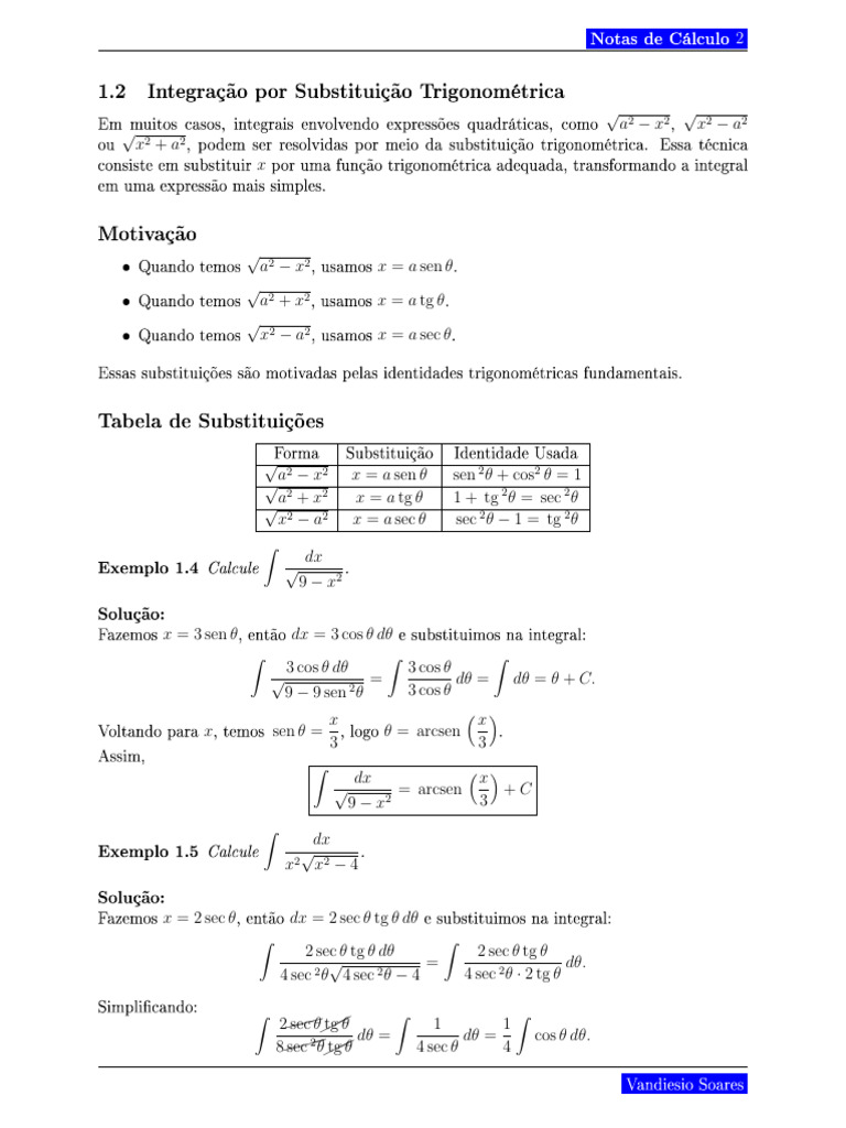 Trigonometric Substitution Integrals | PDF