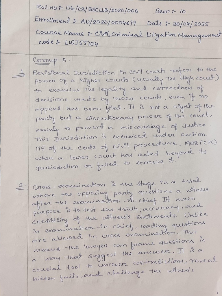 Civil Criminal litigation Management answer sheet | PDF