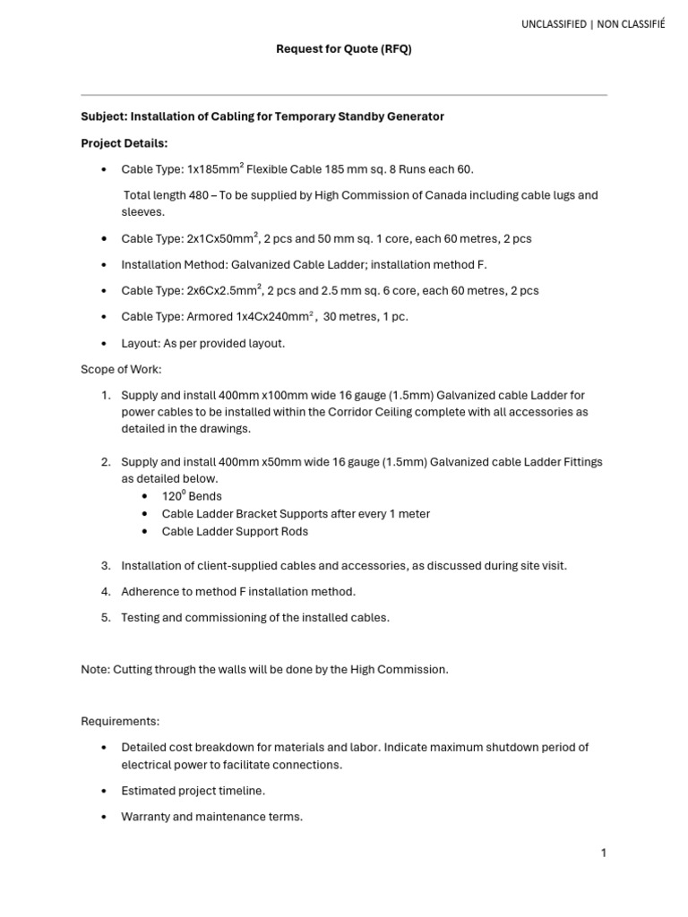 Revised RFQ - Standby Generator Cabling - Updated | PDF