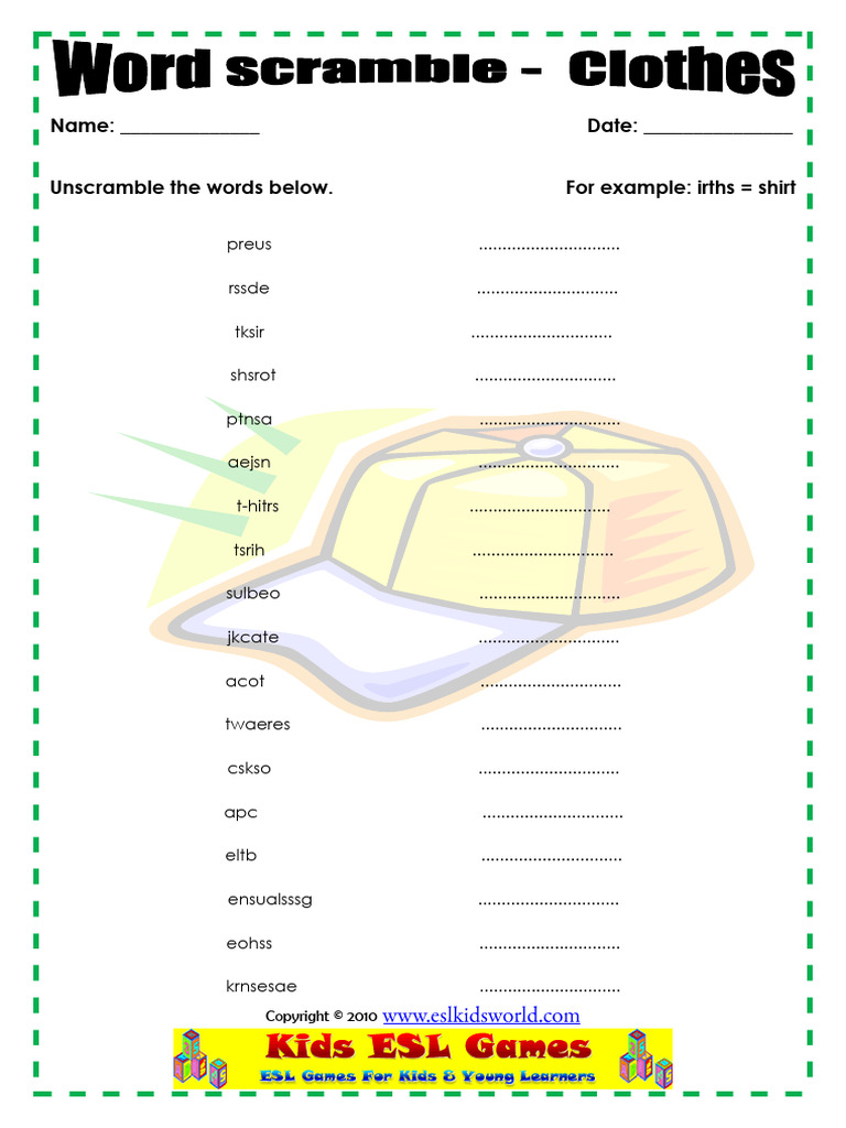 Clothes Text Scramble Worksheet | PDF | Human Appearance | Dress Codes