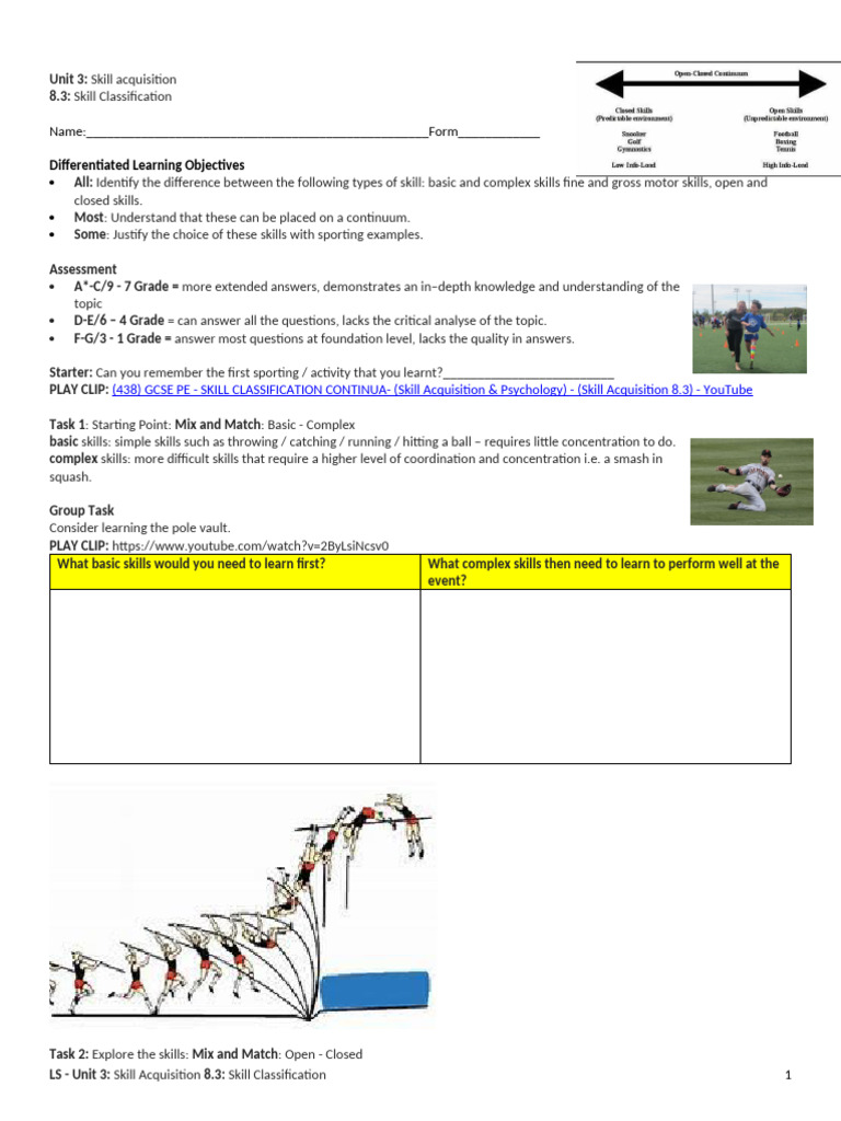8.3 Skill Classification Student | PDF | Table Tennis