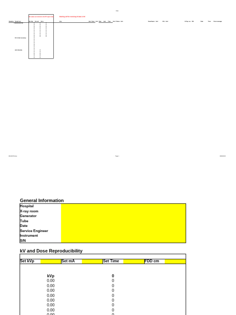 RaySafe Radiographic Template B V1 | PDF | Microsoft Excel | Worksheet