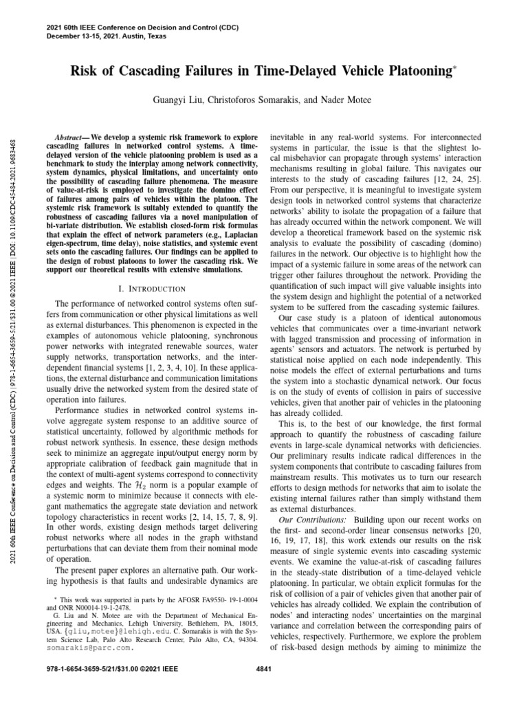 Cascading Failures in Vehicle Platooning | PDF | Applied Mathematics ...
