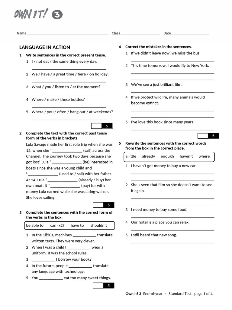 End of Year Test Standard | PDF | Grammatical Tense