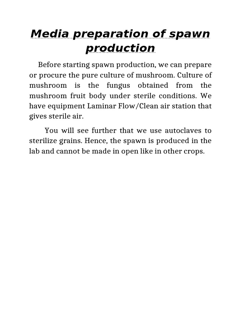 Media Preparation of Spawn Production | PDF | Cereals