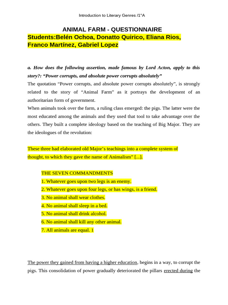 Animal Farm - Questionnaire 2 (1) | PDF | Tyrant