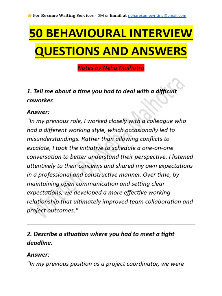 50 Behavioural Interview | PDF | Mentorship | Employee Retention