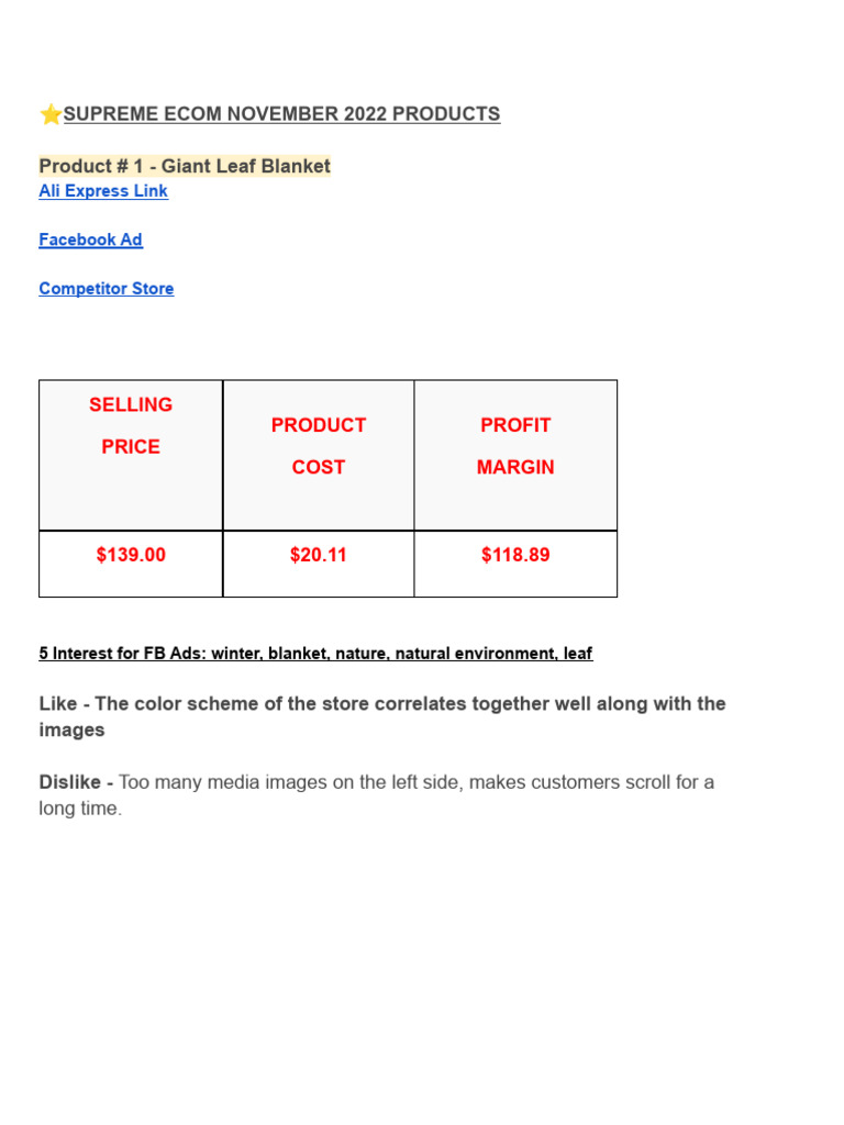 Supreme Ecom November 2022 Products | PDF