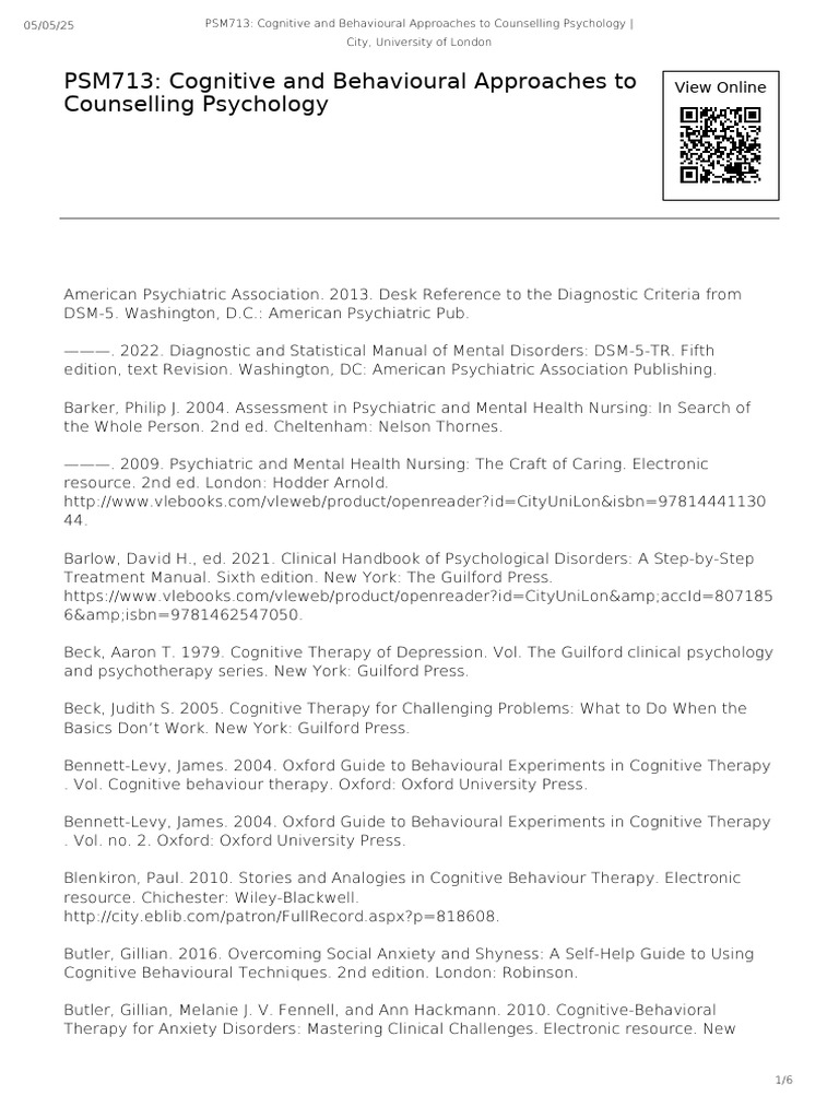 List Bibliography | PDF | Cognitive Behavioral Therapy | Psychotherapy