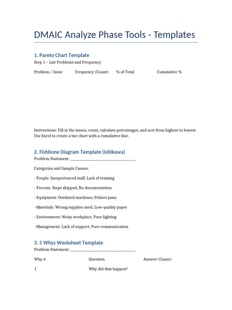 DMAIC Analyze Tools Template | PDF