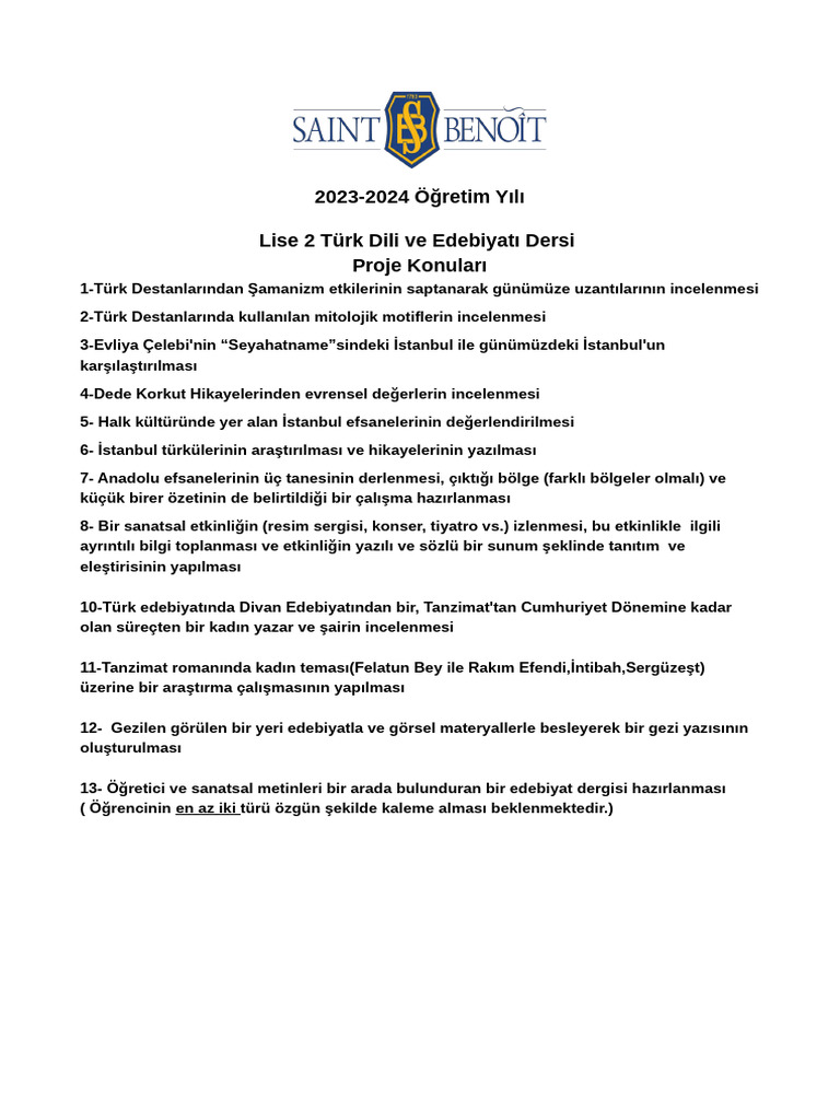 10 Tde Proje Konulari 2023-2024 | PDF