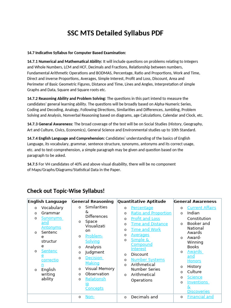 SSC MTS 2025 Detailed Syllabus Guide | PDF | Numbers | Percentage