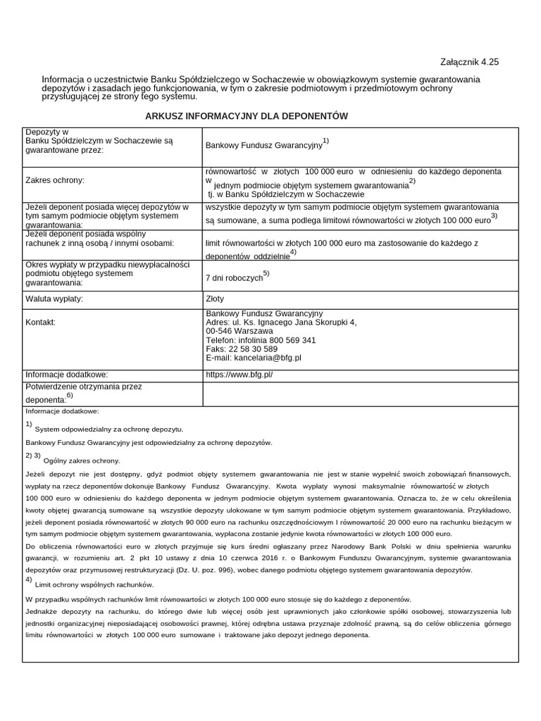 Klient Indywidualny Arkusz Informacyjny BFG | PDF