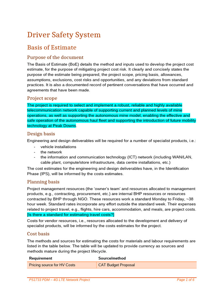 03b - Example Basis of Estimate | PDF | Computer Network | Project ...