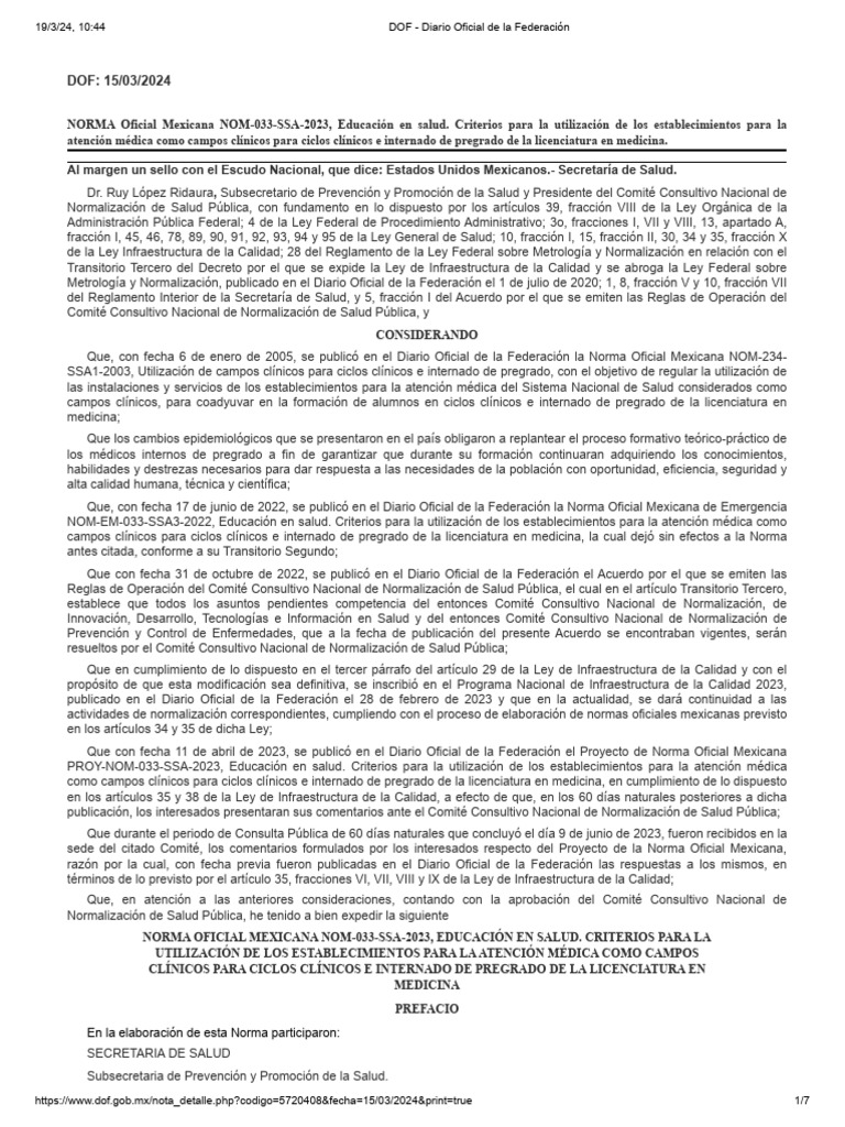Nom-033-Ssa-2023 Dof 15032024 | PDF | Medicina | Hospital