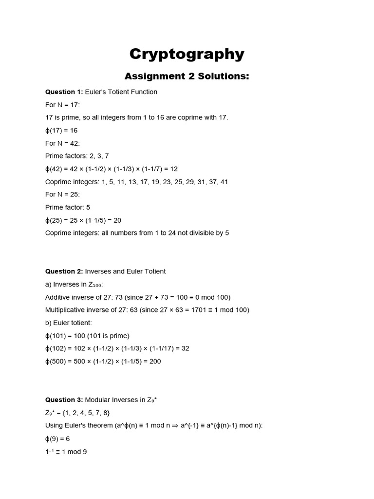 Cryptography Assignment Solution | PDF | Algebra | Arithmetic