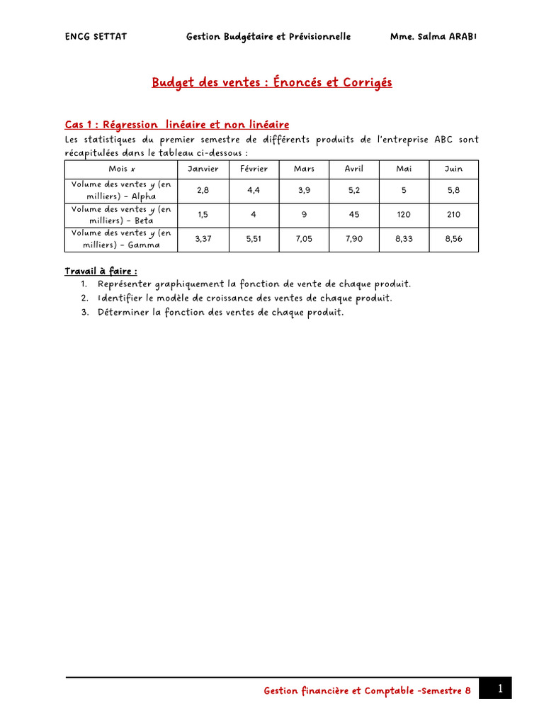Budget des ventes : Modèles et analyses | PDF | Comptabilité analytique ...