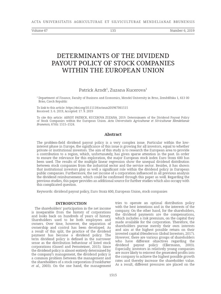 Determinants of The Dividend Payout Policy of Stock | PDF | Dividend | Free Cash Flow