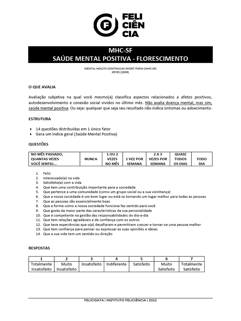 Instrumento MHC-SF Florescimento | PDF | Vida | Sociedade