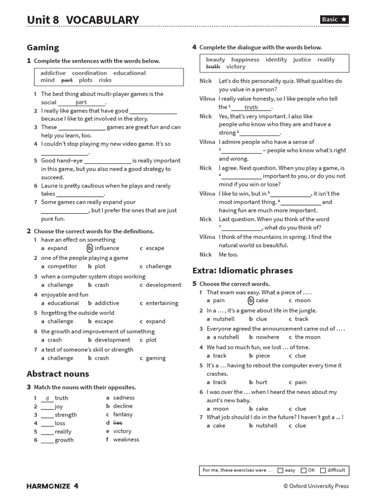 Harmonize 4 TRM Unit 8 Vocab Grammar Worksheets | PDF