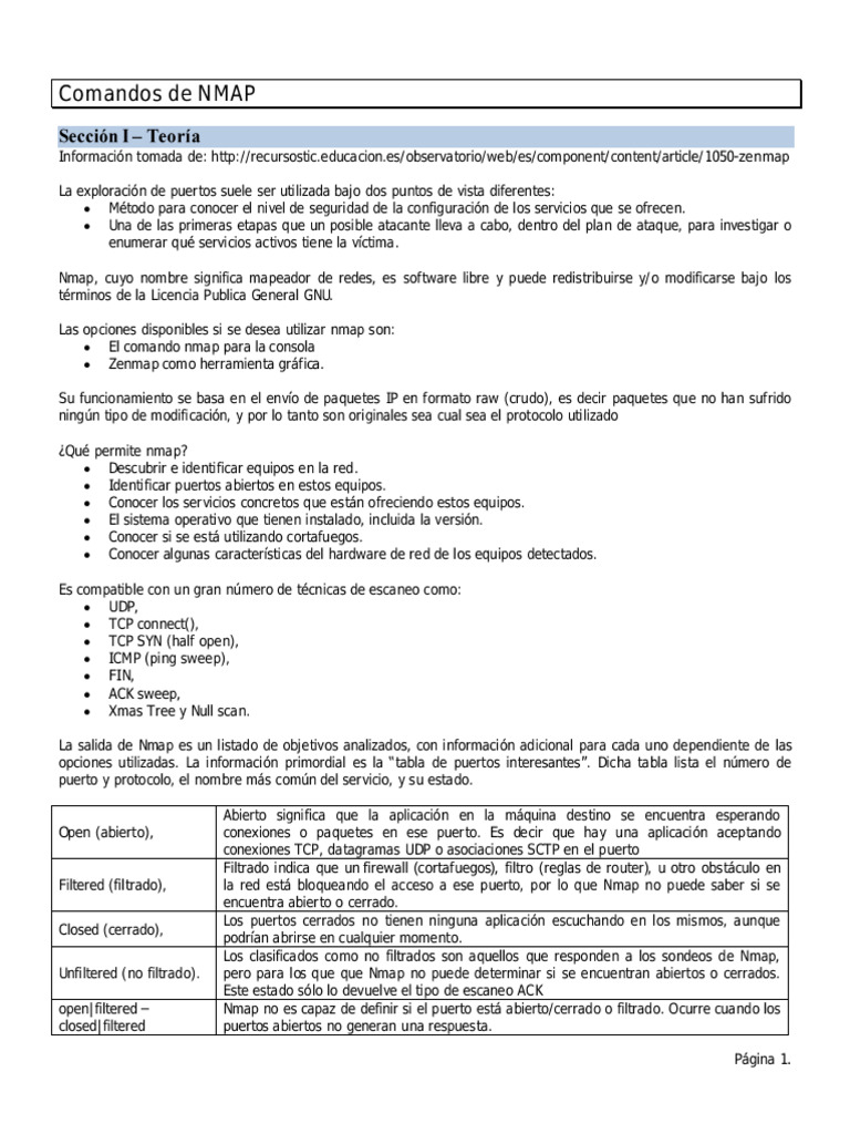 Gestion de Alarmas - Comandos NMAP | PDF