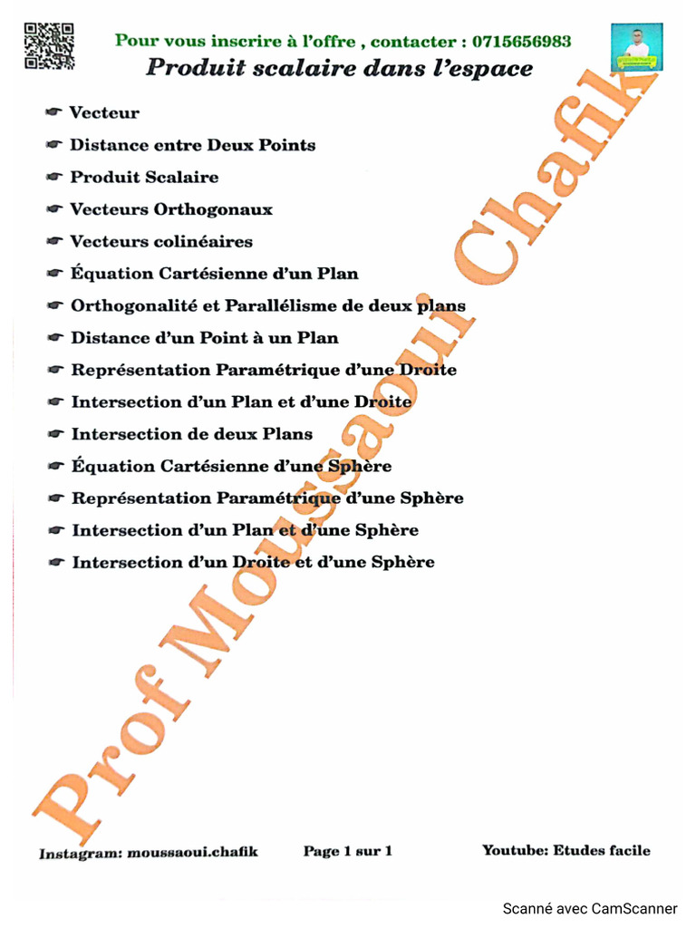 Produit Scalaire Dans L'espace Explication de Cours | PDF