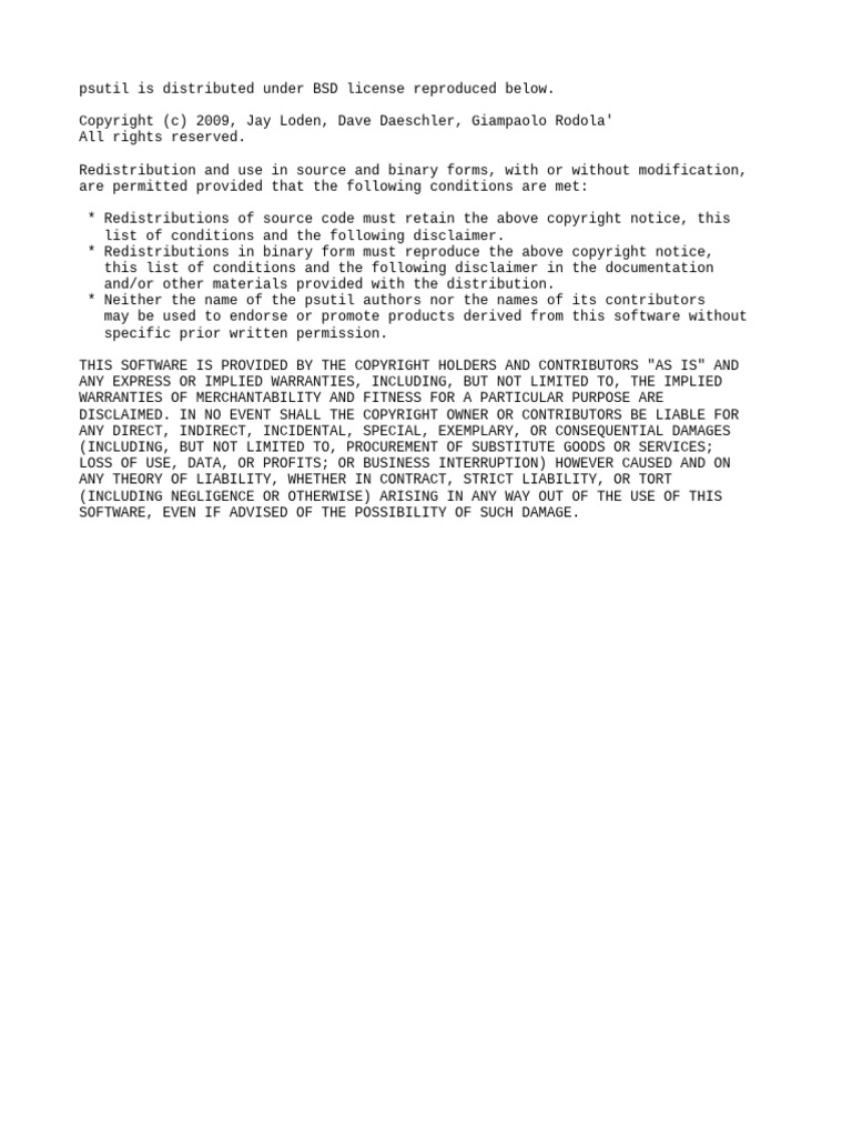 psutil BSD License Agreement | PDF