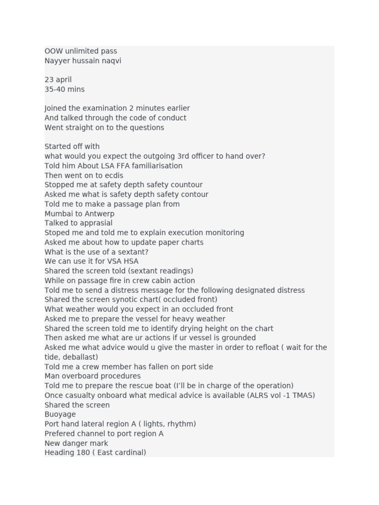 OOW (Unlimited) Orals Report - 2025-04 - Naqvi - Pass | PDF